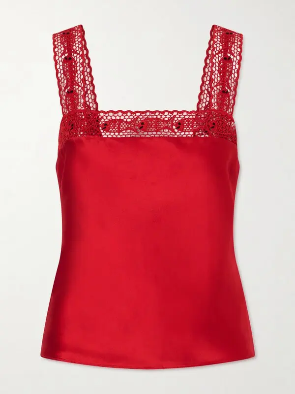 Staud Veronica Silk-satin Tank Top With Fish-motif Straps - Red