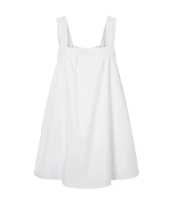 Staud Mariella Cotton-blend Mini Dress With Lace Trim - White