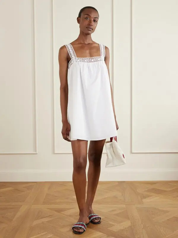 Staud Mariella Cotton-blend Mini Dress With Lace Trim