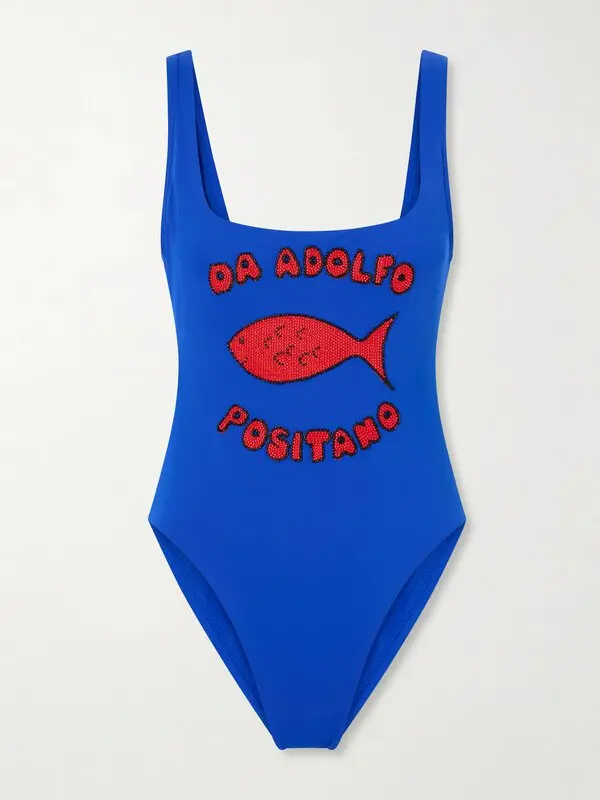 Staud Adolfo Lea Beaded Swimsuit - Blue