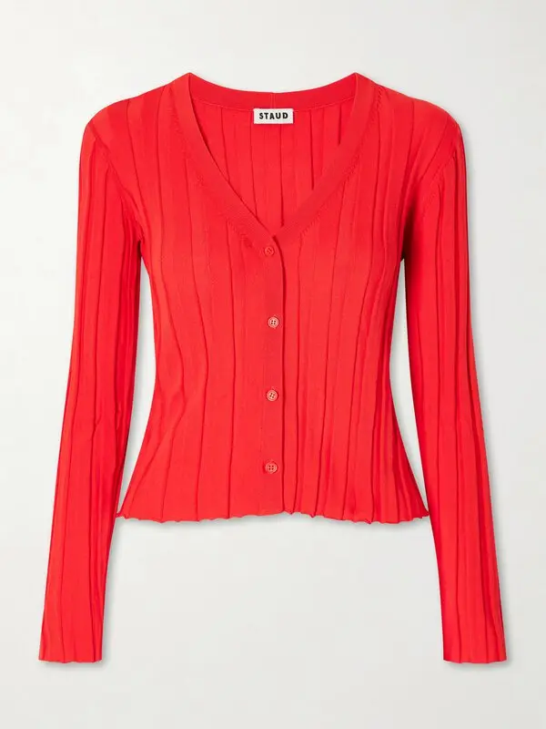 Staud Ezra Ribbed Jersey Cardigan - Red