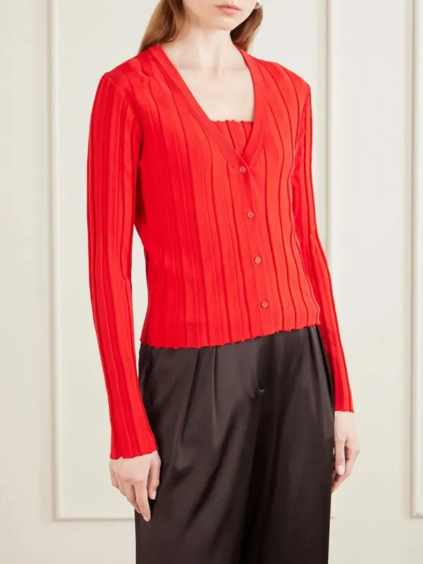 Staud Ezra Ribbed Jersey Cardigan - Red