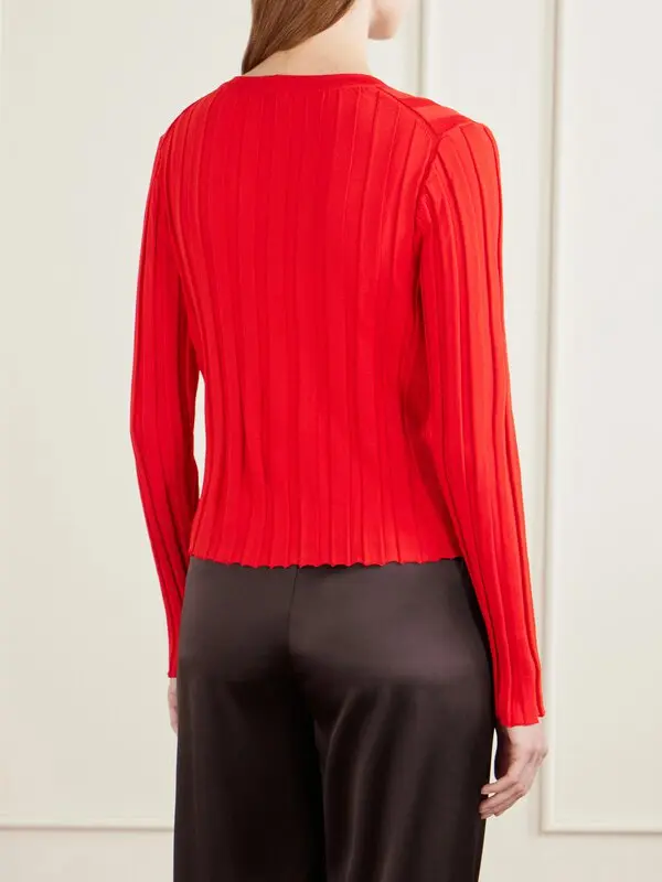 Staud Ezra Ribbed Jersey Cardigan - Red