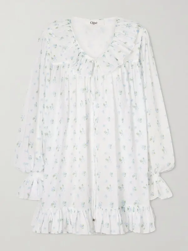 Chloé Ruffled Floral-print Cotton-voile Mini Dress - White
