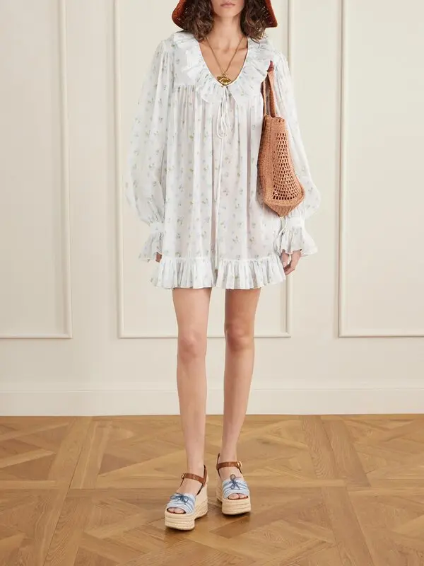 Chloé Ruffled Floral-print Cotton-voile Mini Dress