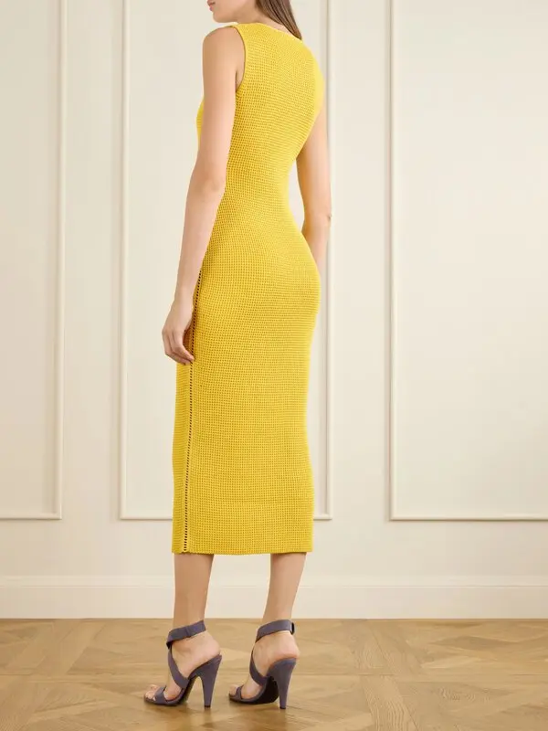 Alaïa Waffle-knit Silk Midi Dress - Yellow