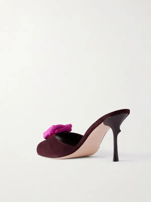 ROGER VIVIER Epine Rose 85 Floral-appliquéd Suede Mules - Burgundy