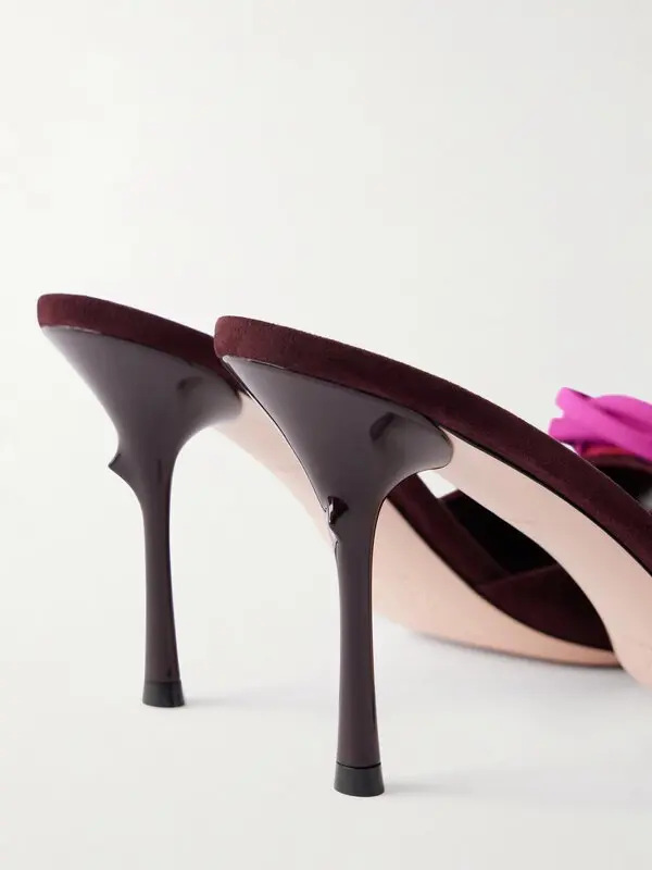 ROGER VIVIER Epine Rose 85 Floral-appliquéd Suede Mules - Burgundy