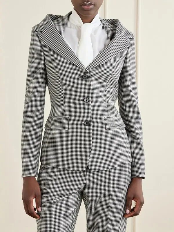 Alexander McQueen Gingham Wool Blazer With Exaggerated Lapels - Gray