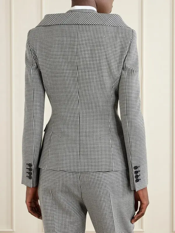 Alexander McQueen Gingham Wool Blazer With Exaggerated Lapels - Gray