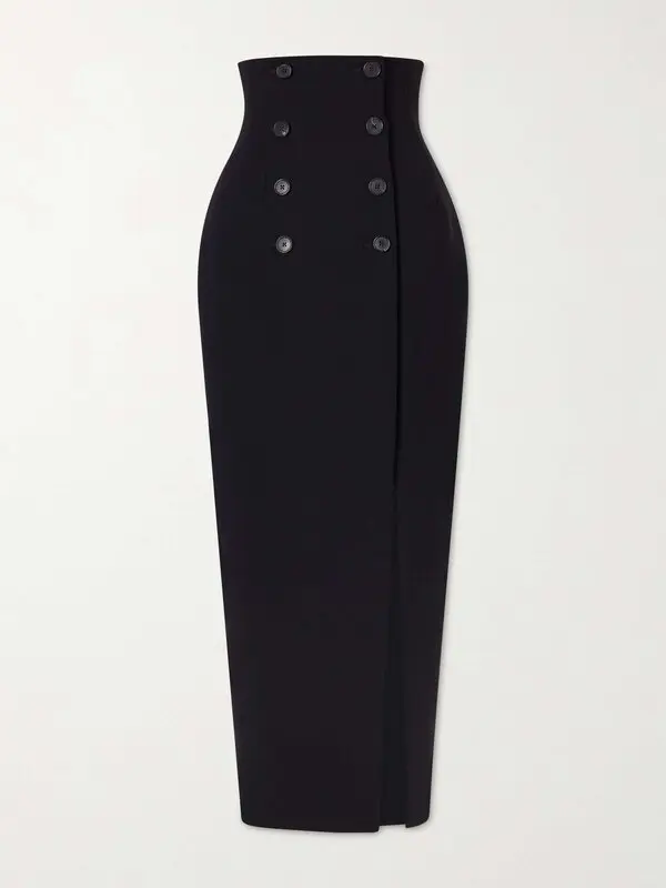 Khaite Luiza Crepe Midi Skirt - Black