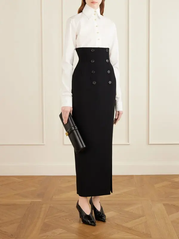 Khaite Luiza Crepe Midi Skirt