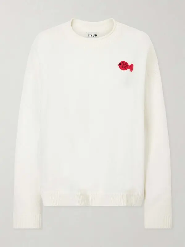 Staud Giada Embroidered Crewneck Sweater - Cream