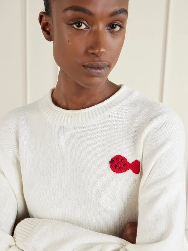 Staud Giada Embroidered Crewneck Sweater - Neutrals