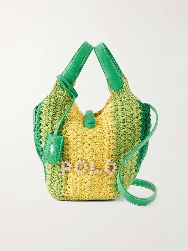 Polo Ralph Lauren Polo Play Small Leather-trimmed Crocheted Bucket Bag - Green
