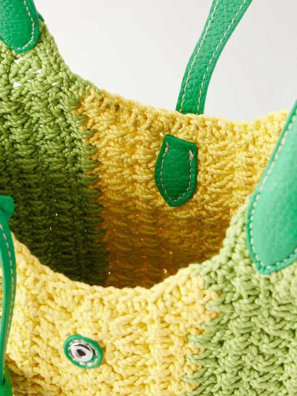 Polo Ralph Lauren Crocheted Bucket Bag With Leather Trim And Beaded Logo