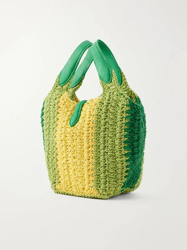 Polo Ralph Lauren Crocheted Bucket Bag With Leather Trim And Beaded Logo