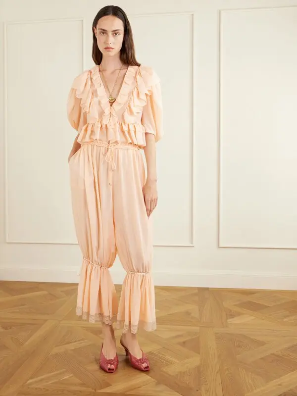 Chloé Ruffled Silk Charmeuse Blouse - Orange