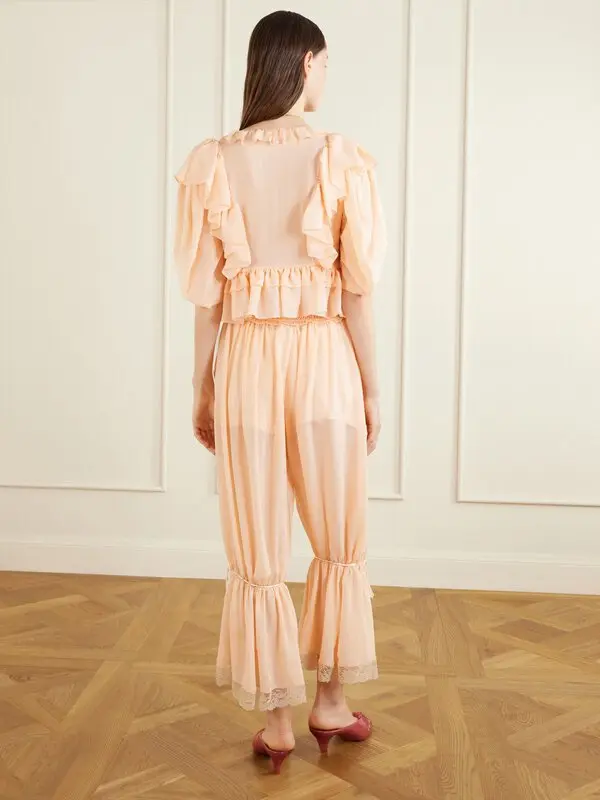 Chloé Ruffled Silk Charmeuse Blouse - Orange
