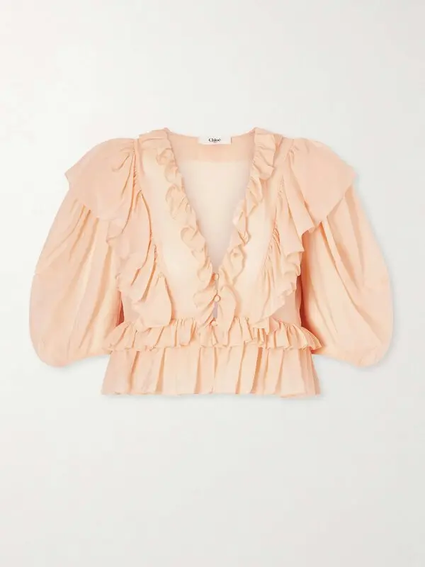 Chloé Ruffled Silk-charmeuse Blouse - Peach