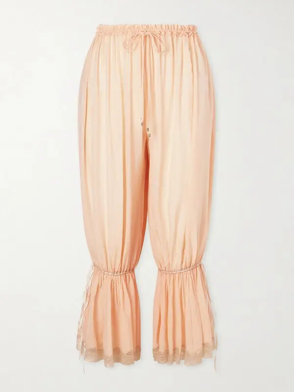 Chloé Ruffled Lace-trimmed Silk-charmeuse Pants - Orange