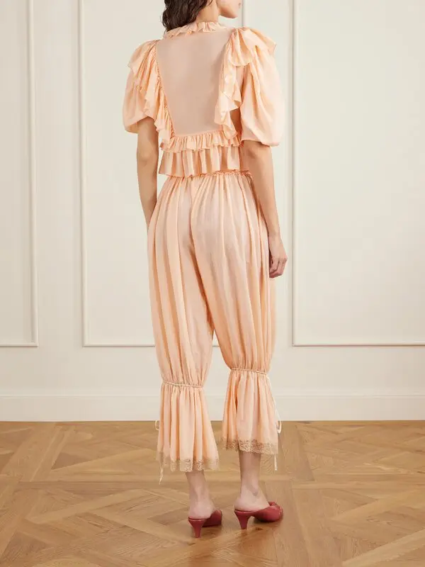 Chloé Ruffled Lace-trimmed Silk-charmeuse Pants