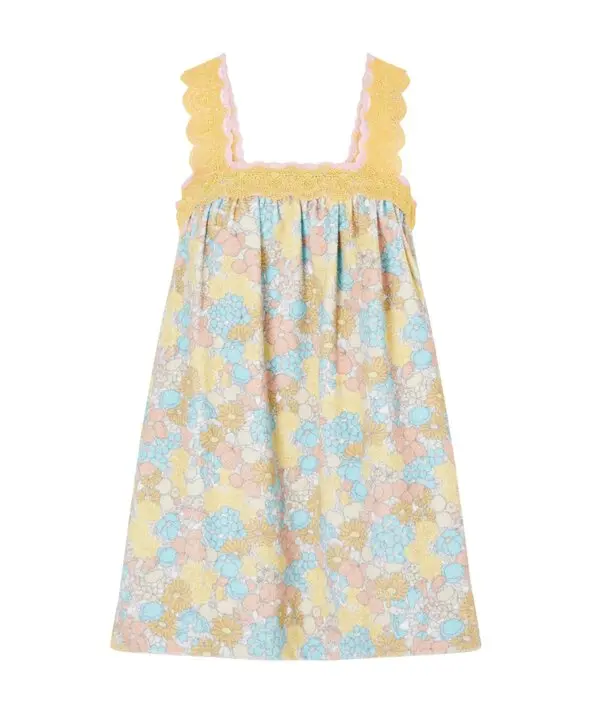 Chloé Pleated Lace-trimmed Floral-print Cotton-terry Mini Dress - Multi