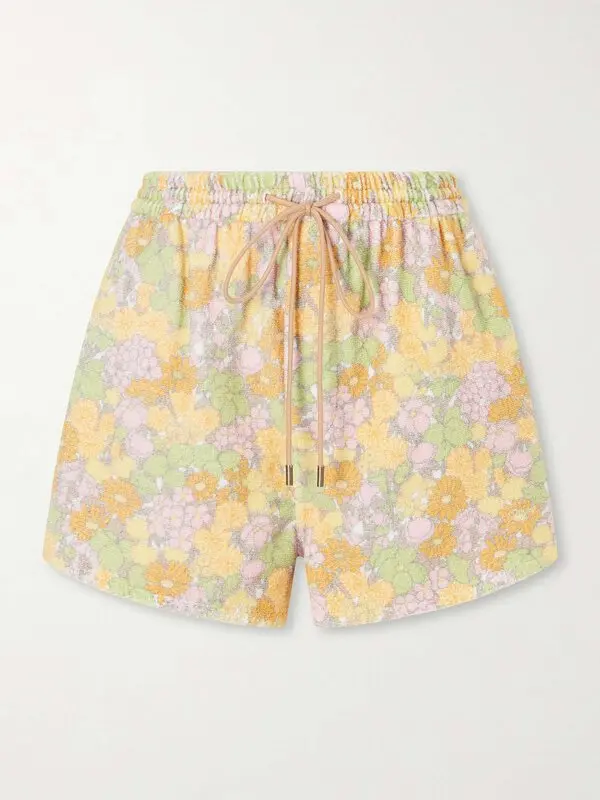 Chloé Floral-print Cotton-terry Shorts - Yellow