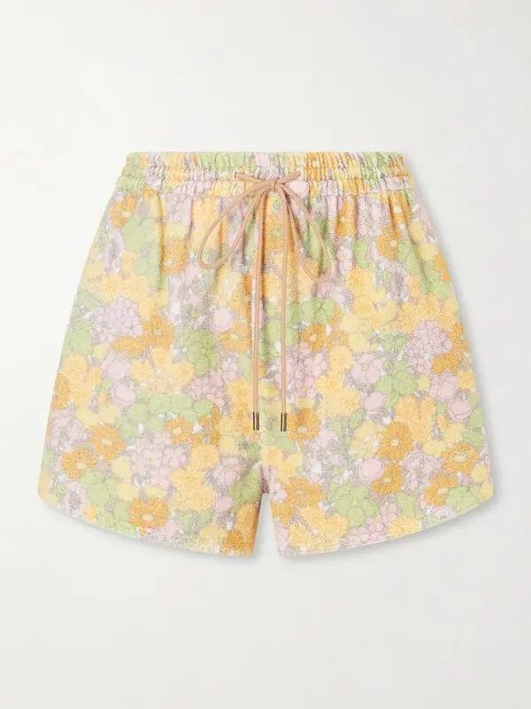 Chloé Floral-print Cotton-terry Shorts - Yellow