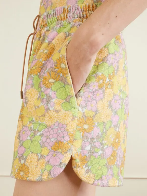 Chloé Floral-print Cotton-terry Shorts - Yellow