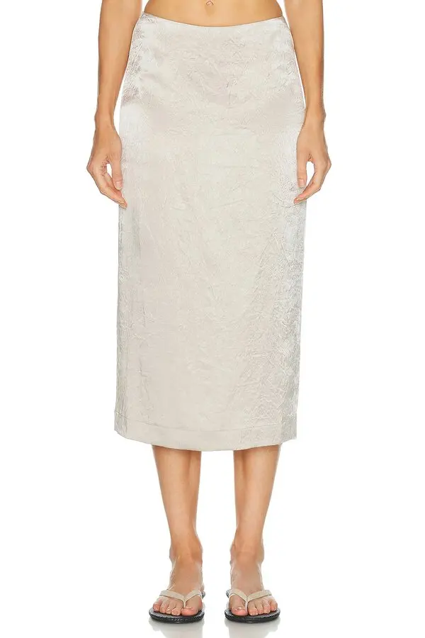 EAVES Kory Midi Skirt In Metallic Neutral - Silver Taupe