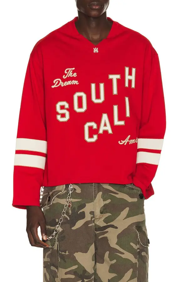 Amiri South Cali Flock Football Tee In White - Ruby