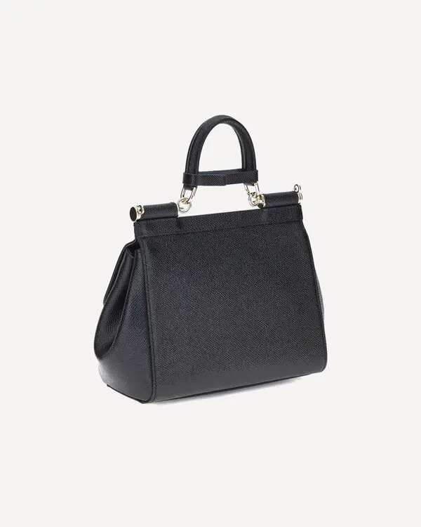Dolce & Gabbana Textured Leather Top Handle Bag - Black