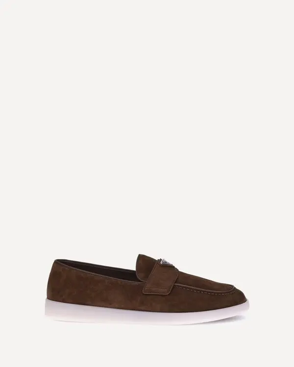 Prada Suede Almond Toe Loafers - Brown
