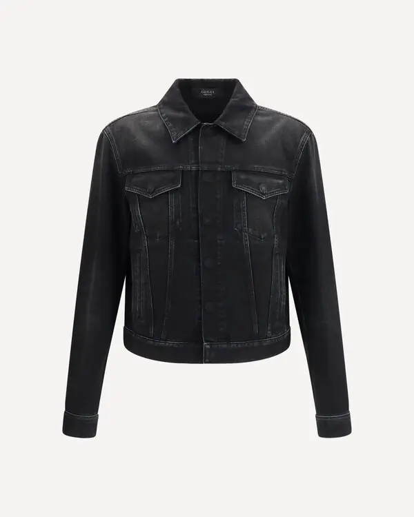 Gucci Denim Jacket With Gg Jacquard And Web Detail - Blue