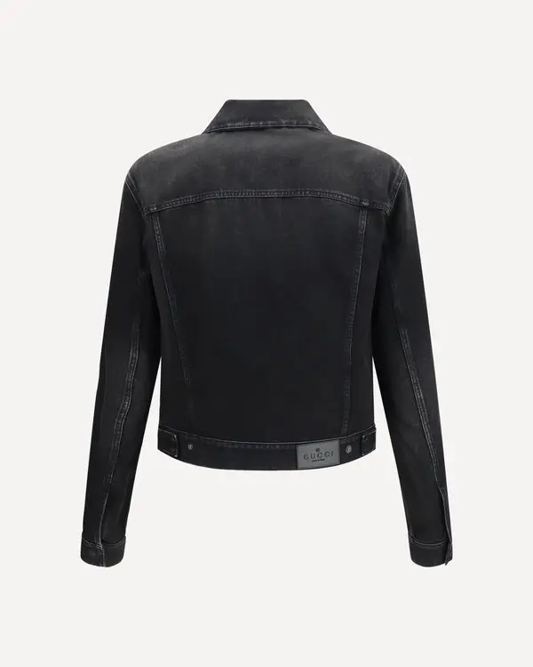 Gucci Denim Jacket With Gg Jacquard And Web Detail - Blue