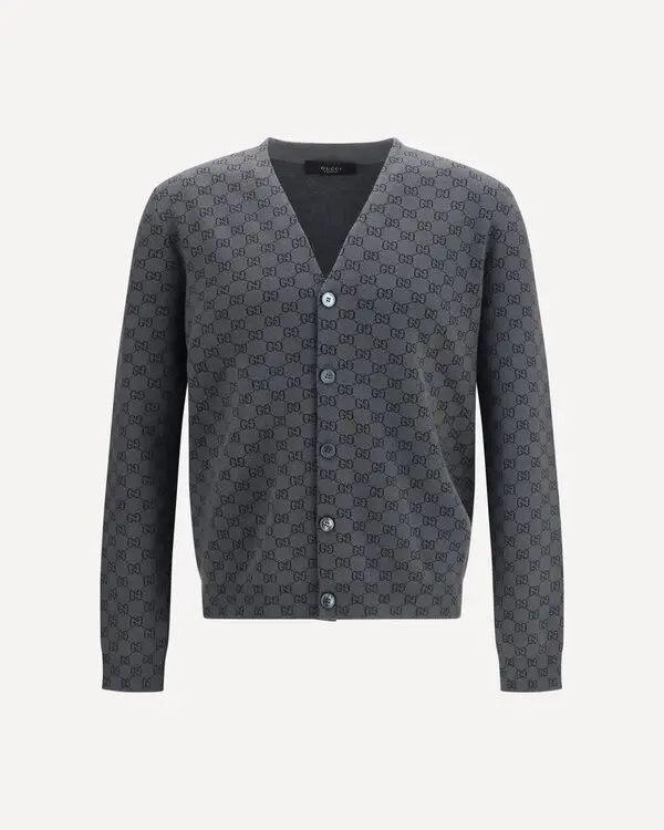 Gucci Silk And Wool Gg Print Cardigan - Grey