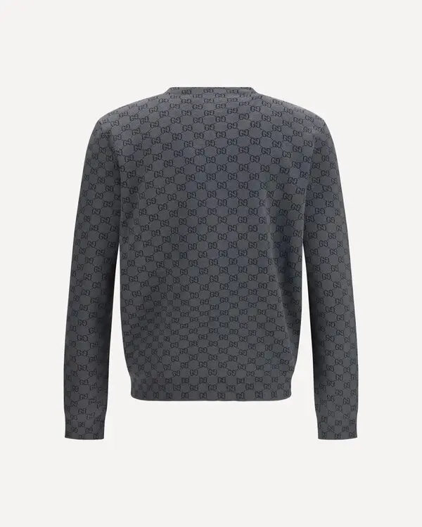 Gucci Silk And Wool Gg Print Cardigan - Grey