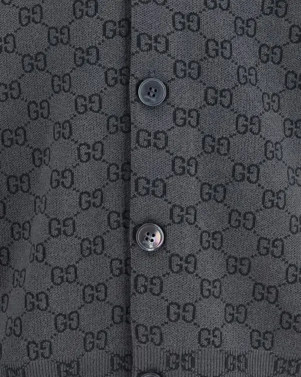Gucci Silk And Wool Gg Print Cardigan - Grey
