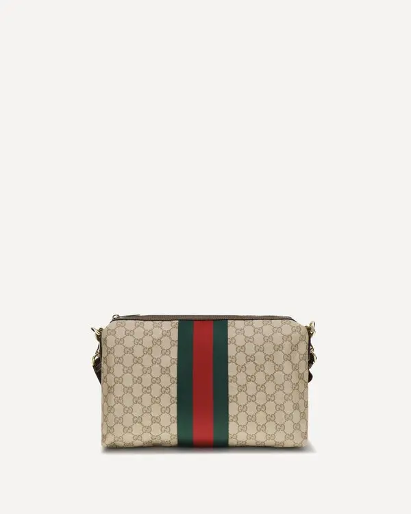 Gucci Medium Gg Shoulder Bag With Web Stripe - Beige