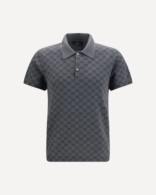 Gucci Gg Jacquard Wool And Silk Polo Shirt Ale - Grey