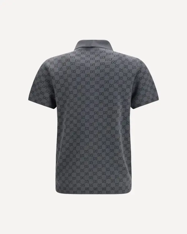 Gucci Gg Jacquard Wool And Silk Polo Shirt Ale