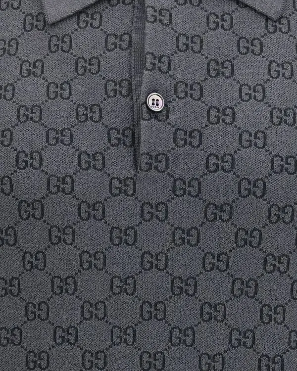 Gucci Gg Jacquard Wool And Silk Polo Shirt Ale