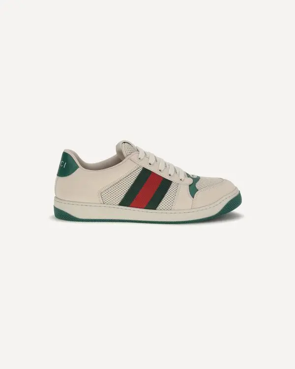 Gucci Screener Sneakers With Web Stripe Detail - Beige