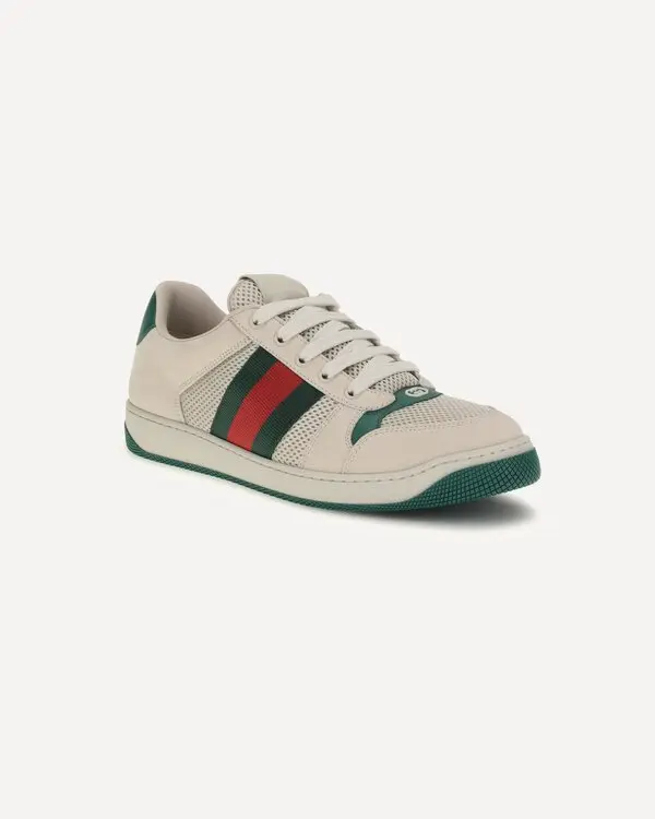 Gucci Screener Sneakers With Web Stripe Detail - Beige