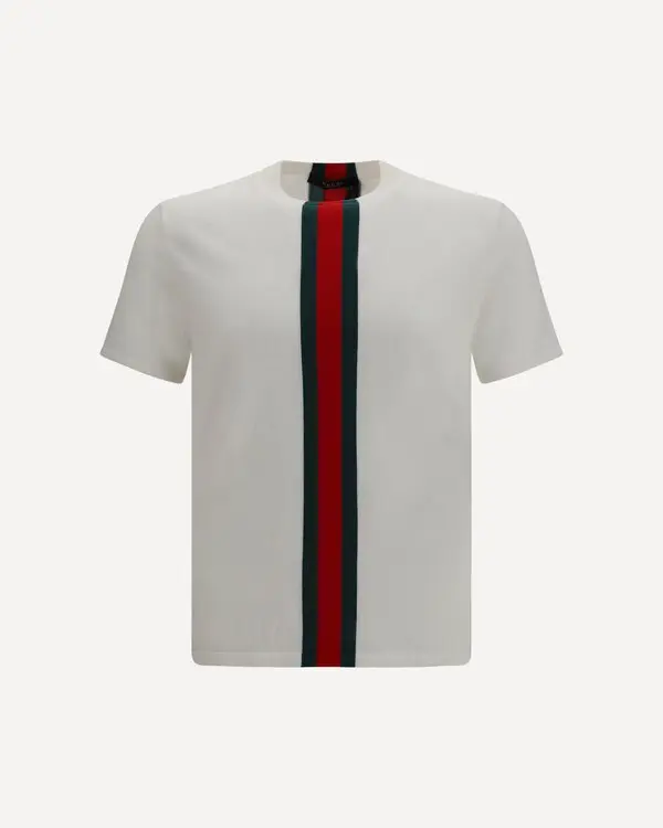 Gucci Cotton Knit T-shirt With Web Intarsia Ale