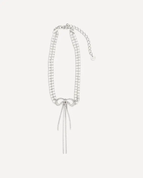 SELF-PORTRAIT Crystal Double Bow Choker - Silver
