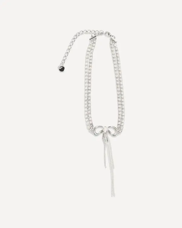SELF-PORTRAIT Crystal Double Bow Choker Necklace