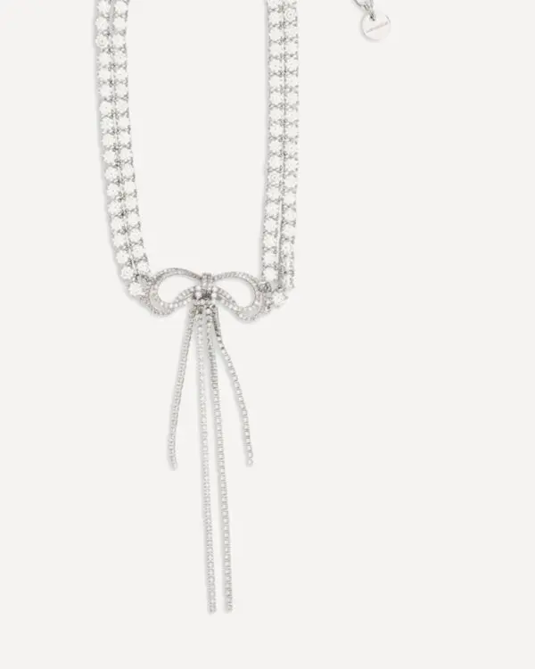 SELF-PORTRAIT Crystal Double Bow Choker Necklace