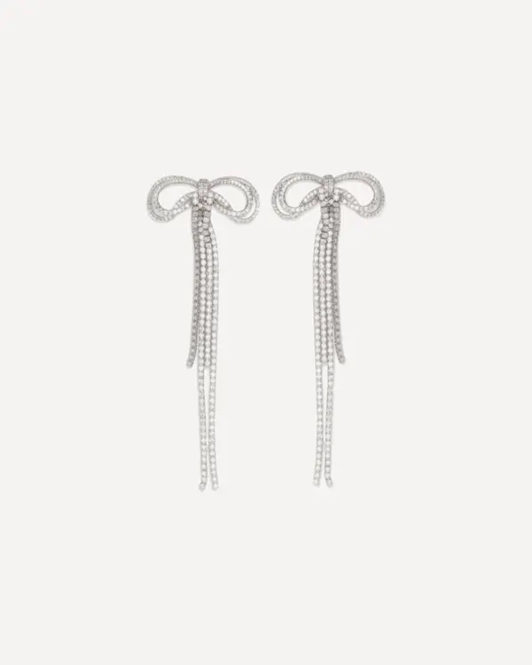 SELF-PORTRAIT Double Crystal Bow Earrings - Silver